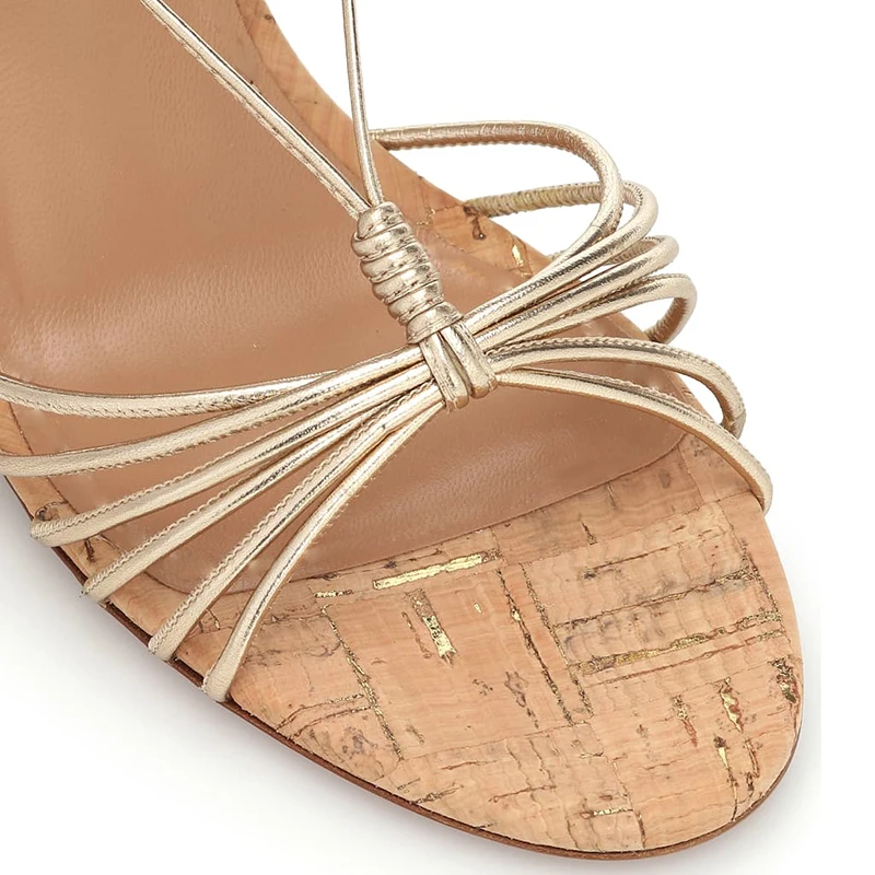 Sandales À Talons Hauts En Liège Doré Pour Femme,Chaussures De Fête ...