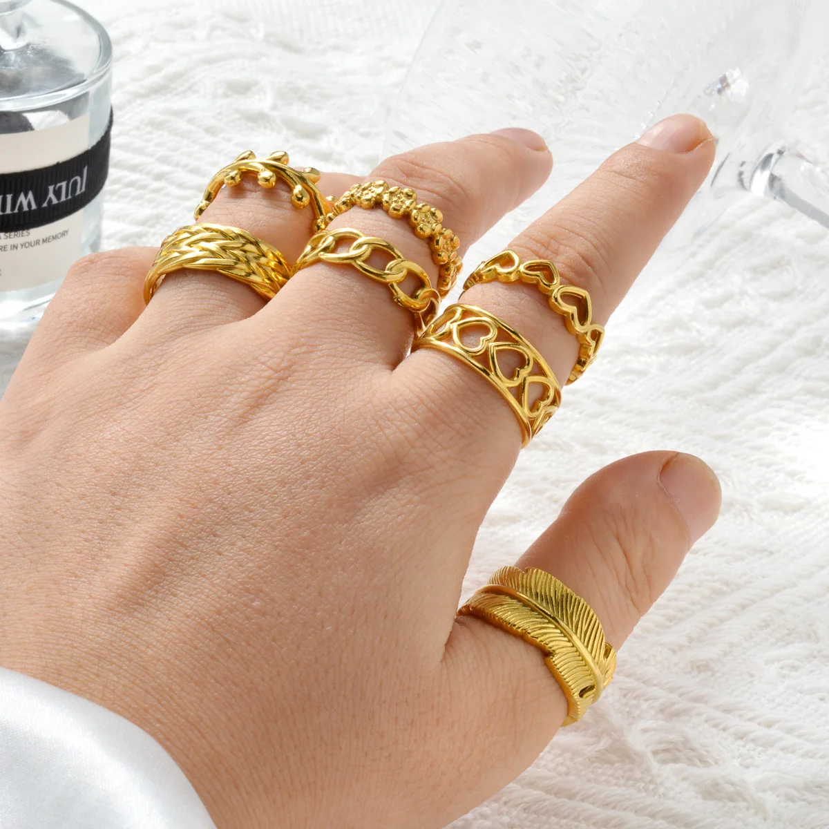 Non Tarnish Waterproof 18k Gold Plated Stainless Steel Ring