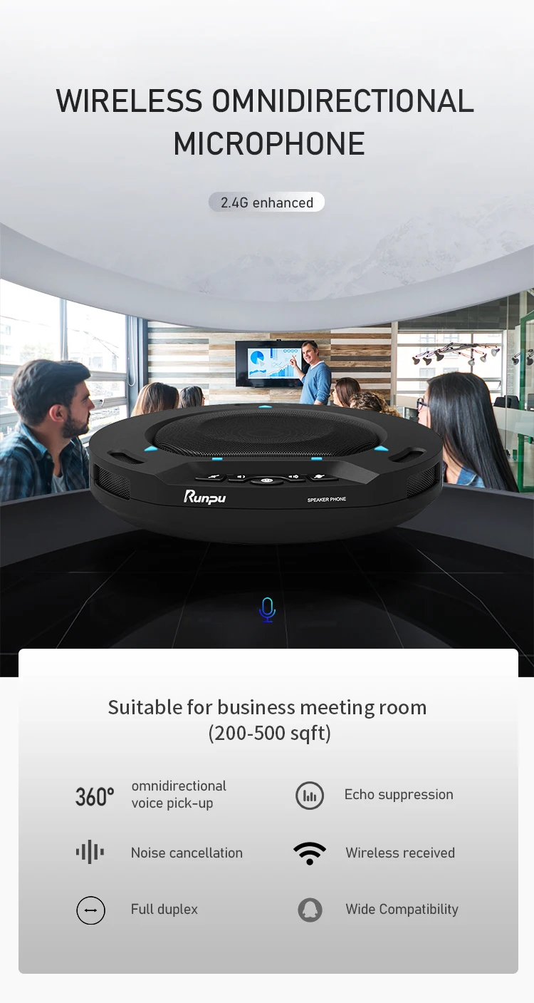 Runpu N30W Wireless Conference Microphone for Medium Rooms