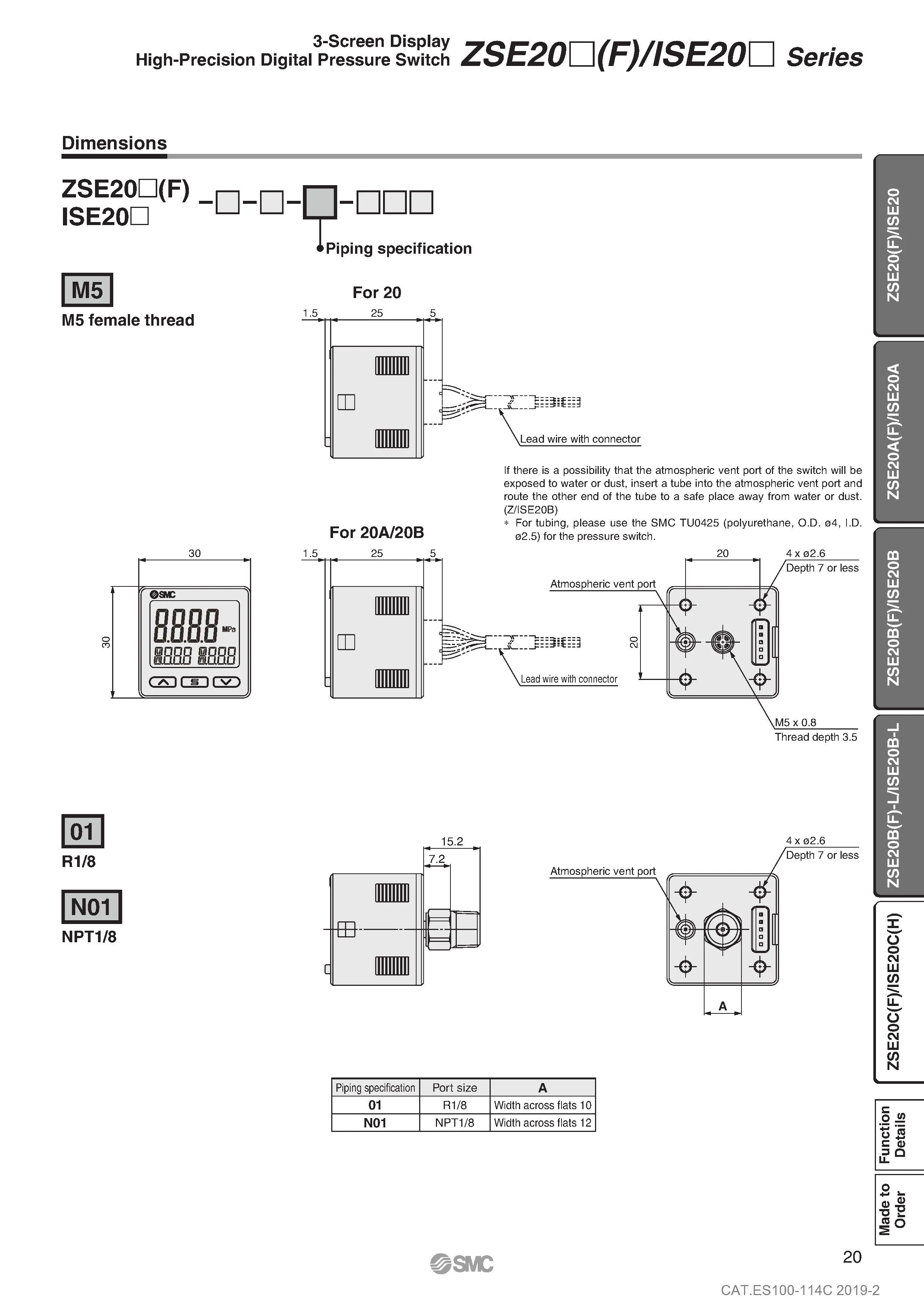SMC ZSE20(F) 3-Screen Display High-Precision Digital Pressure Switch ...