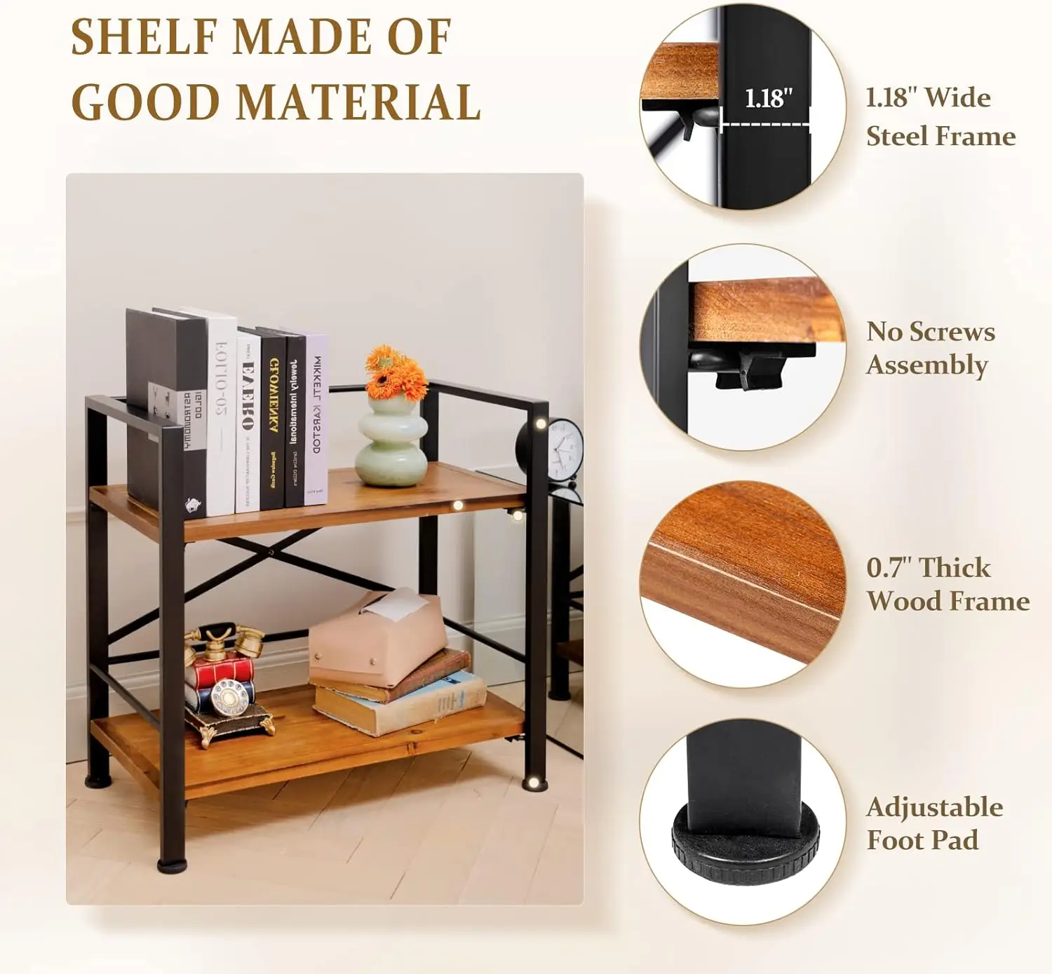 2 Tier Black Real Wood Metal Book Shelf For Office Organization And ...