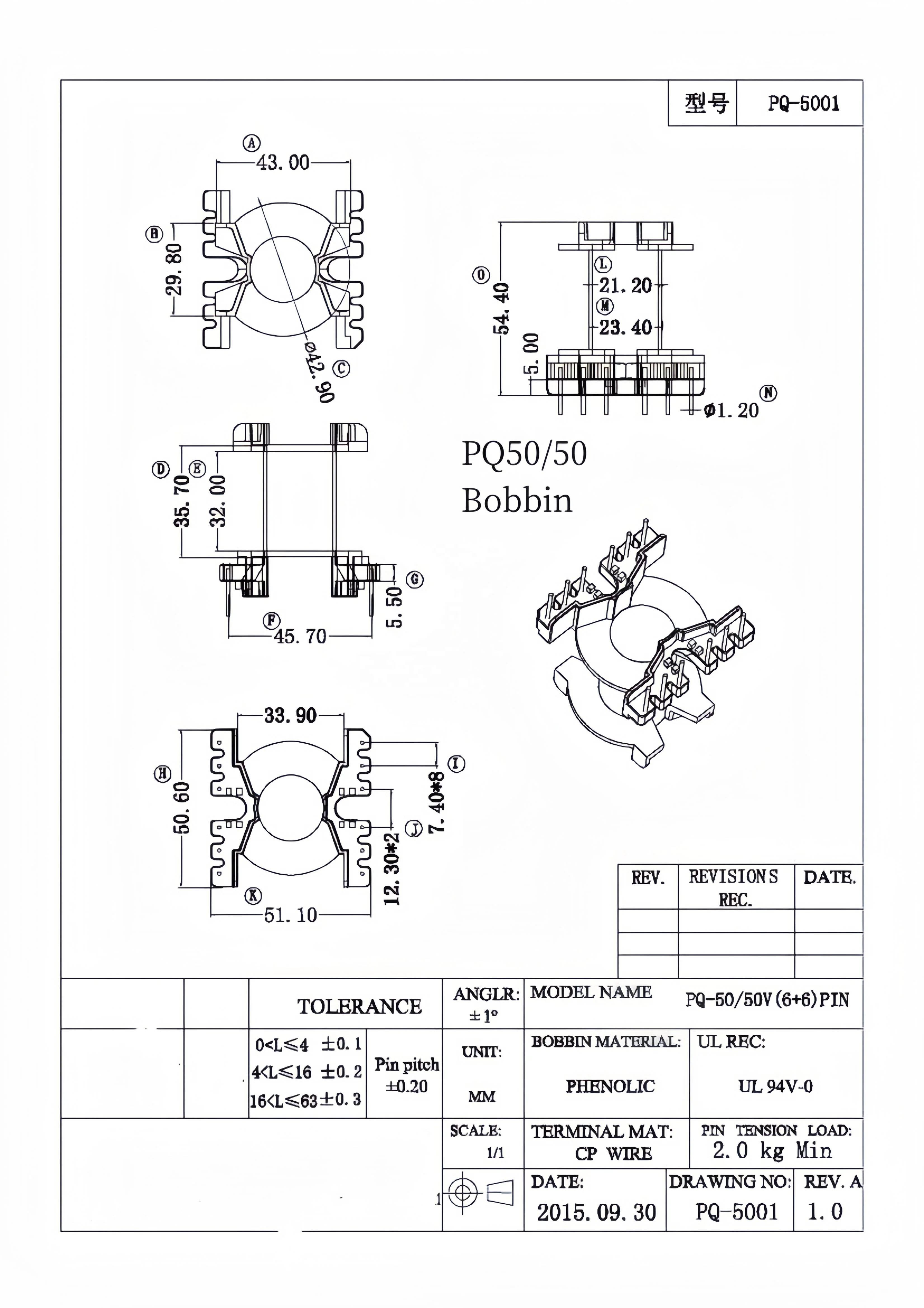 PQ3535 Vertical Bakelite Bobbin Ferrite Core Transformer
