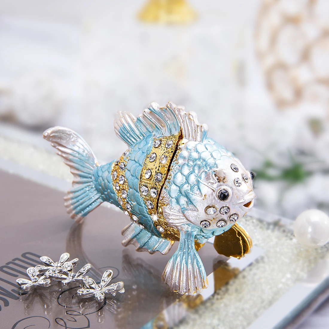 H&d Tropical Fish Trinket Box Hinged Hand-painted Animal Figurine ...