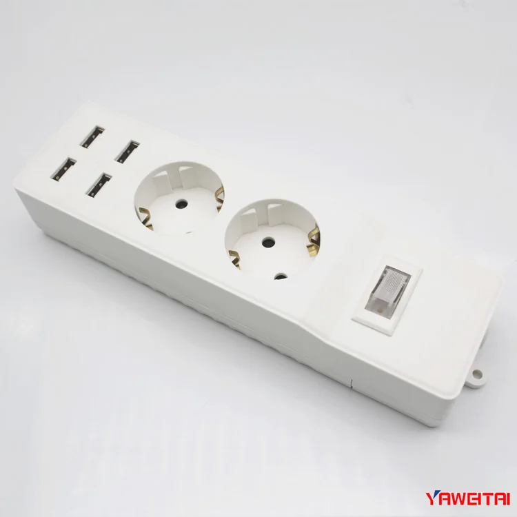 Europe Power Socket Gang With Switch&4 Usb /2 Way Schuko Socket With 4 ...
