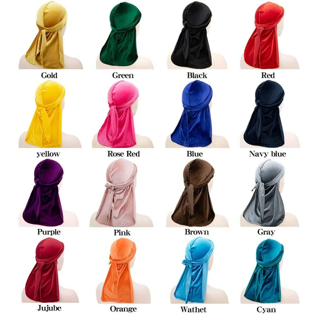 Stock Wholesale Velvet Durags Turban Bandanas Headwear Men Durag ...