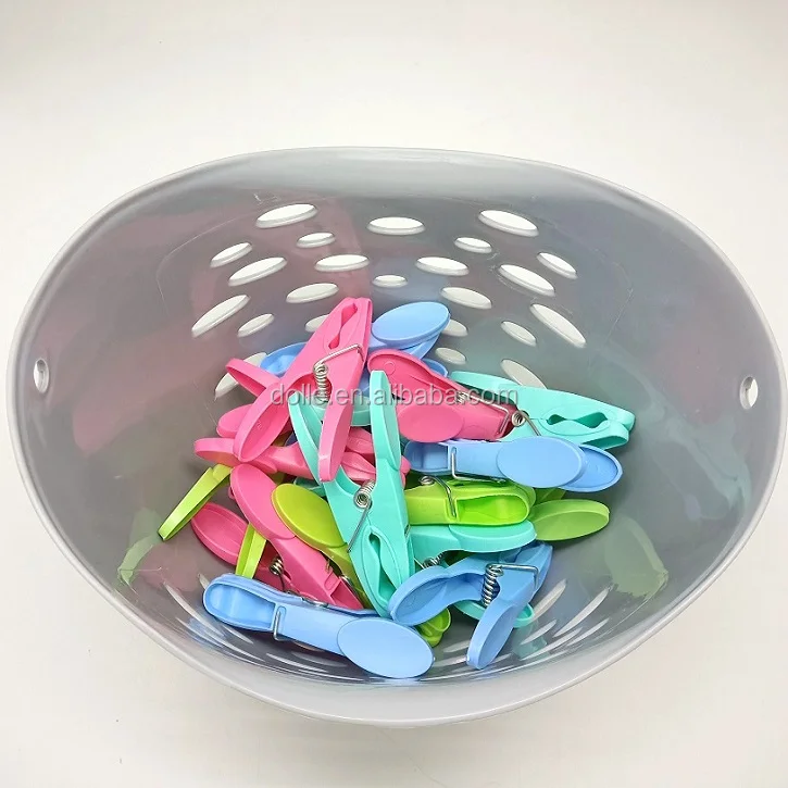 Round Plastic Laundry Basket With 24pcs Tpr Plastic Clothes Pegs ...