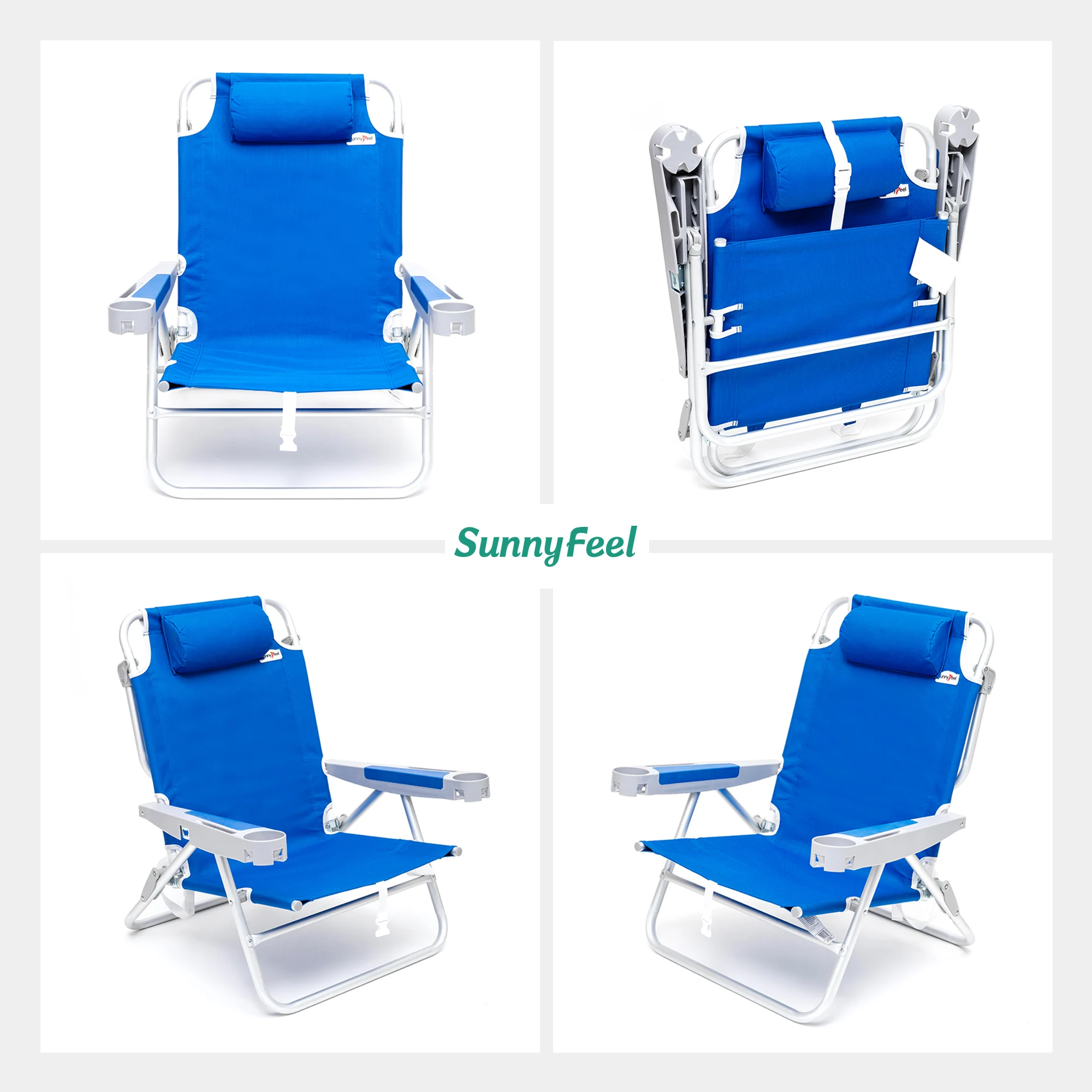 Sunnyfeel Lay Flat Beach Chair & Backpack Beach Chair With Headrest For ...