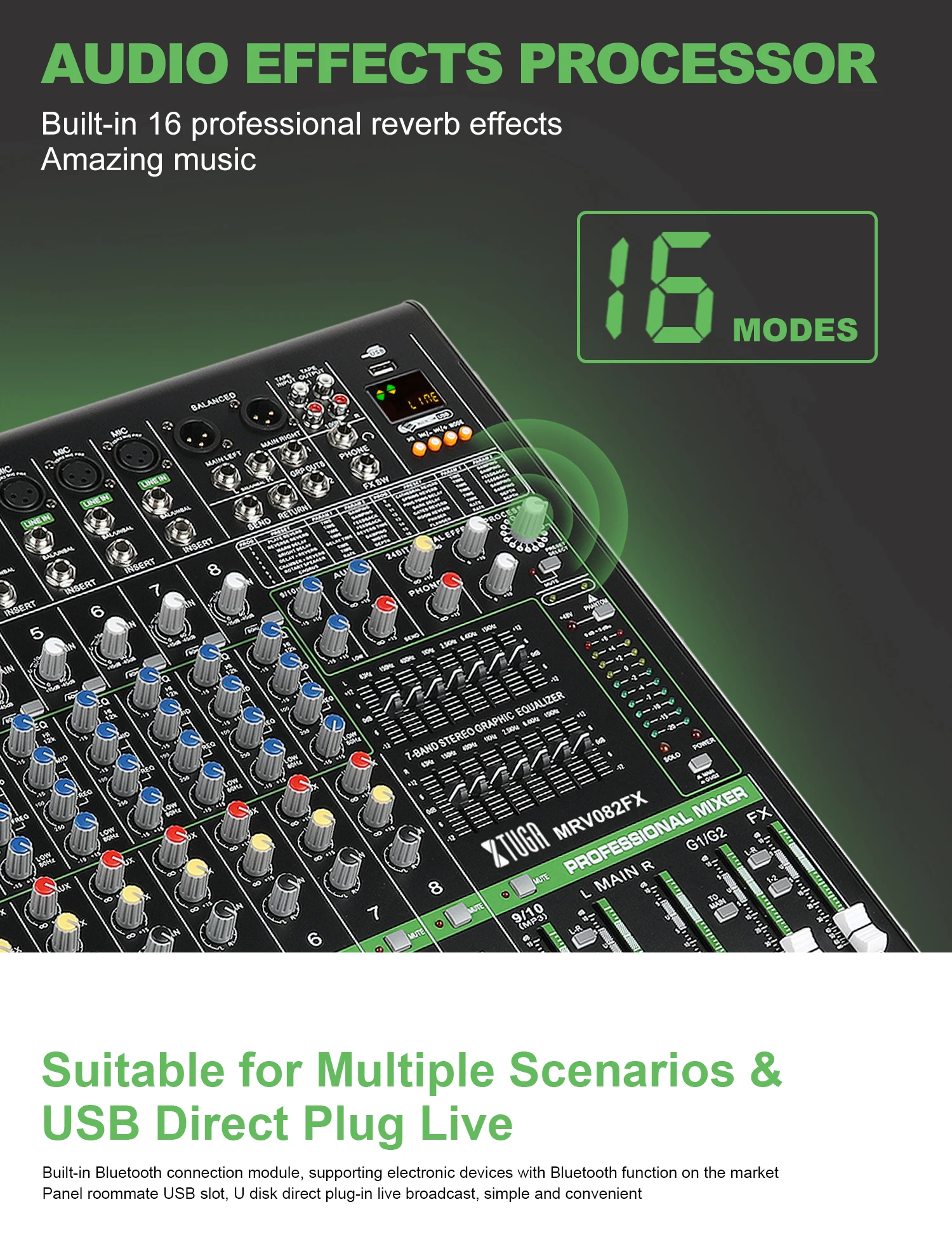 8 Channel DJ Mixer - Professional Digital Audio Eco Mixing