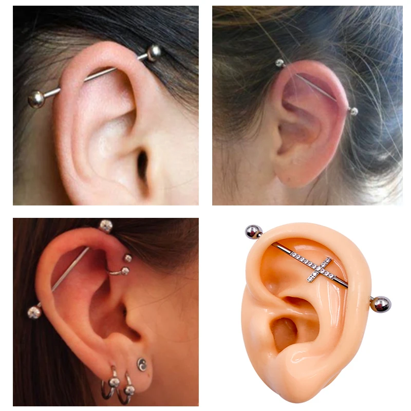 Atsm F136 Titanium Ear Piercing Vertical Barbell Rings Zircon Ear Tragus 14g 16g 38mm Ear Nipple ...