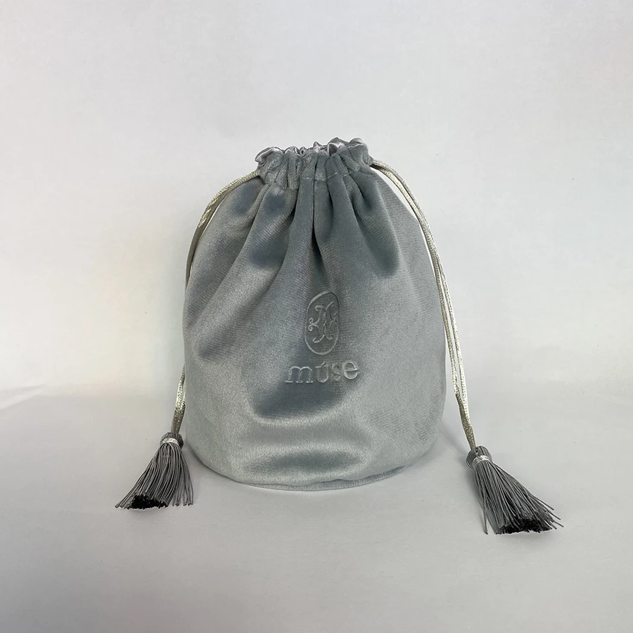 Customized Tassel Drawstring Velvet Jewelry Pouch Round Bottom Makeup ...