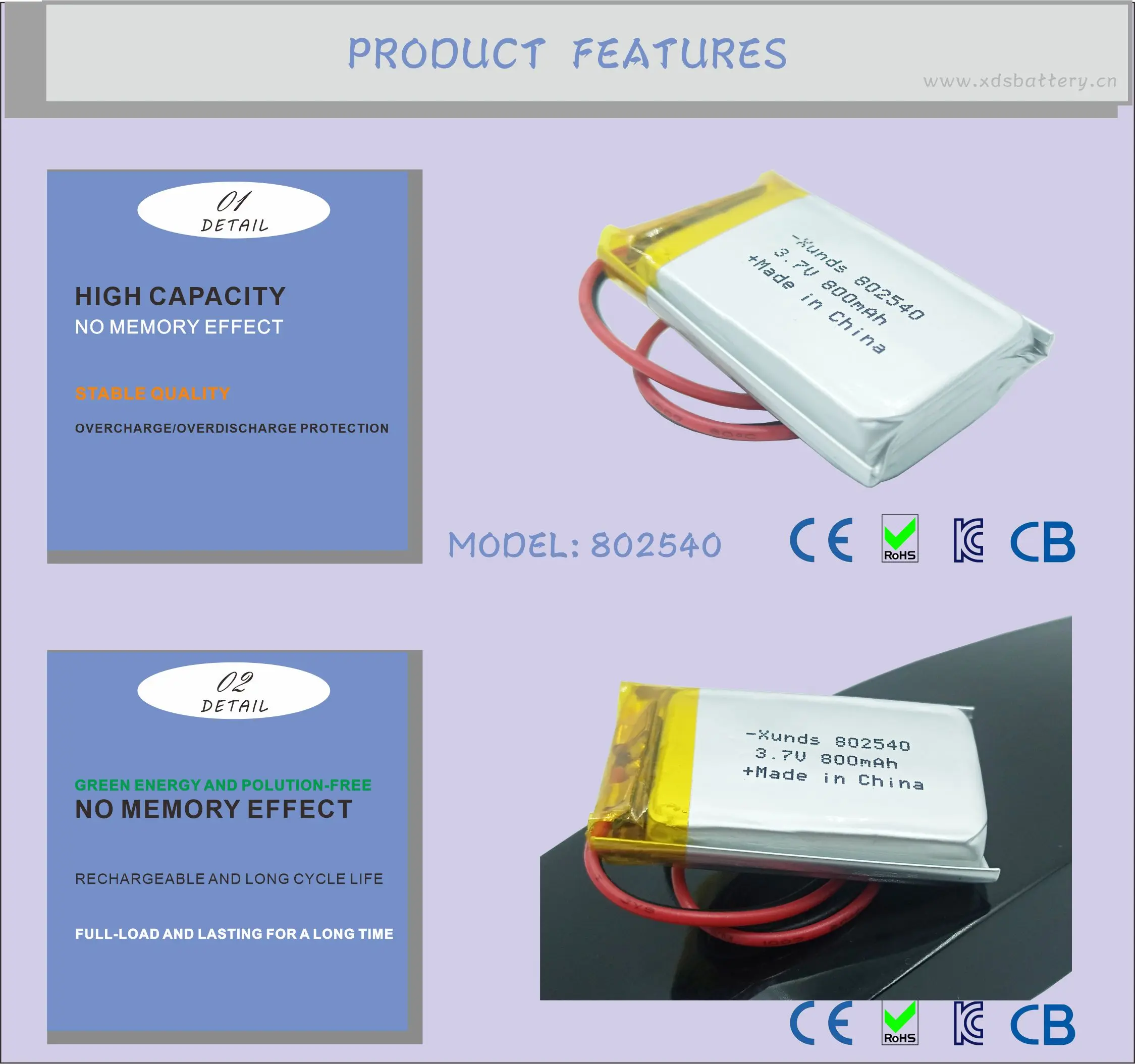 High Capacity 3.7v 800mah 802540 Un38.3 Li-polymer Battery Cell - Buy ...