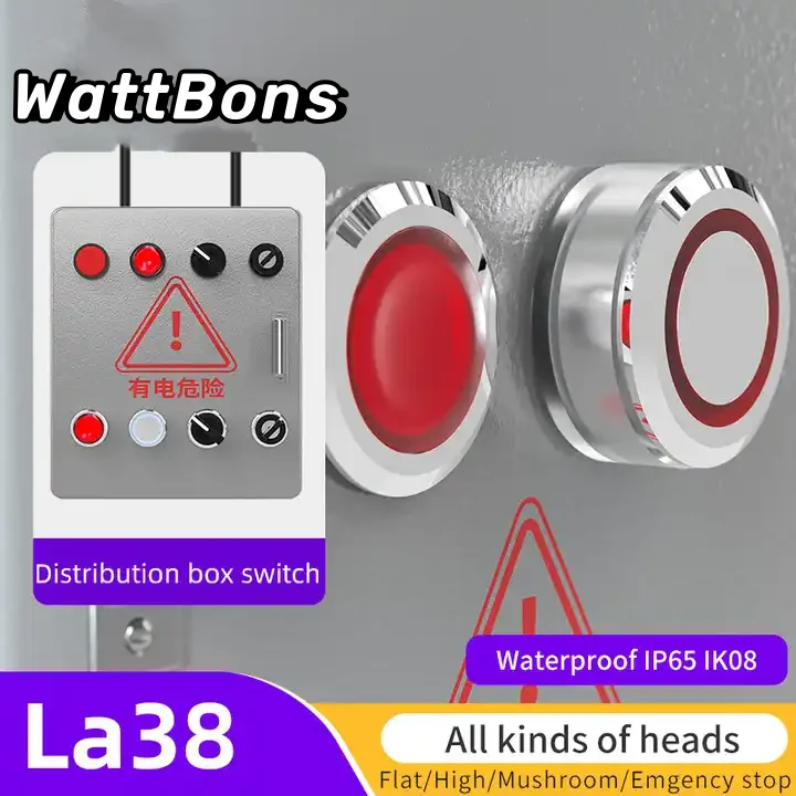 LA38-11 Latching Push Button Switch 22mm LED IP65 24V Self-locking ...