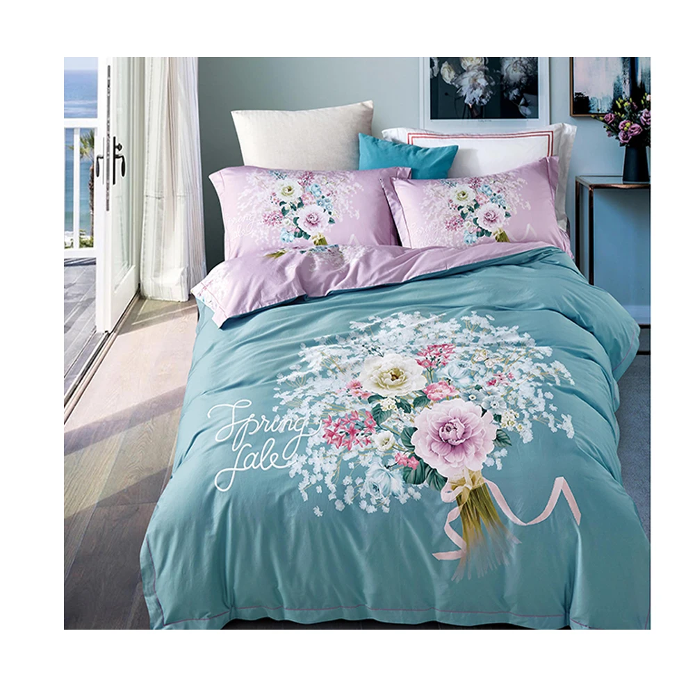 India Cotton 3D Printed Bed Sheet Luxury Flat Screen Printed Bedding Sets