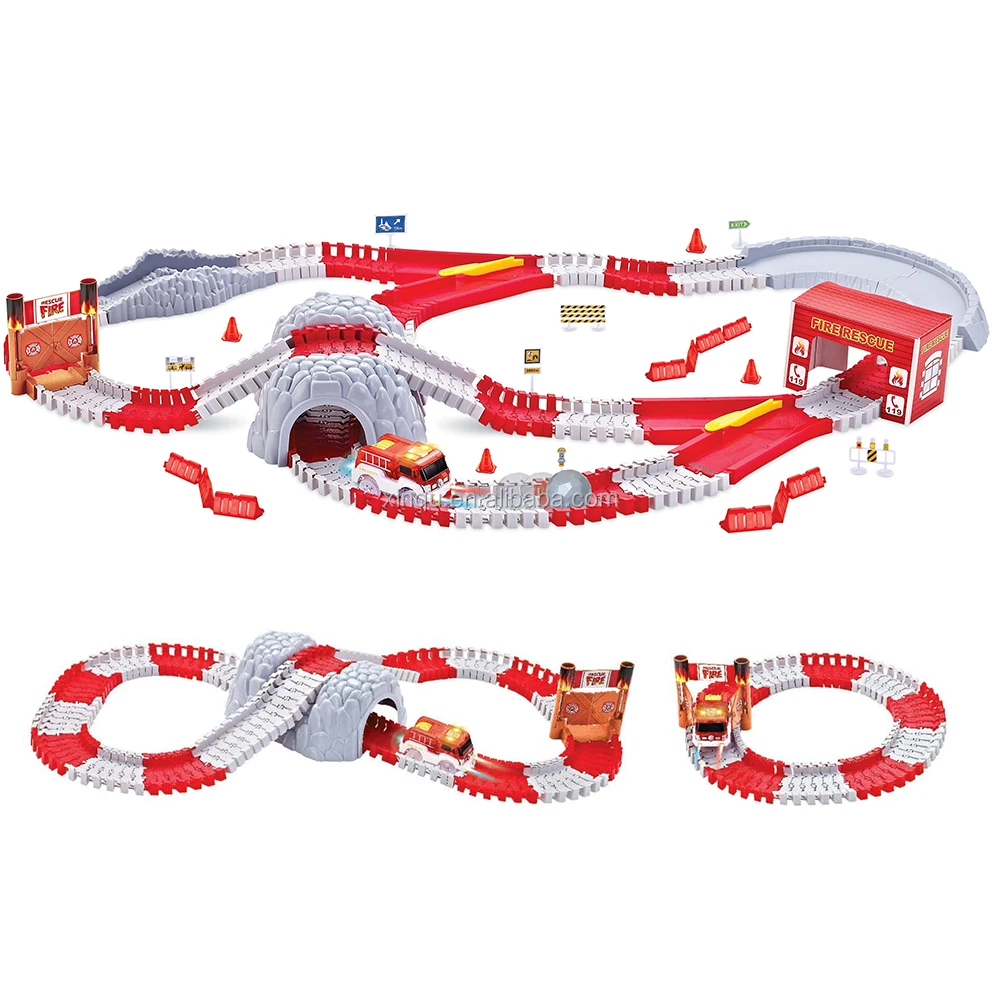 Fire Rescue Light Car Race Track Flexible Tracks Toys Play Set Best ...