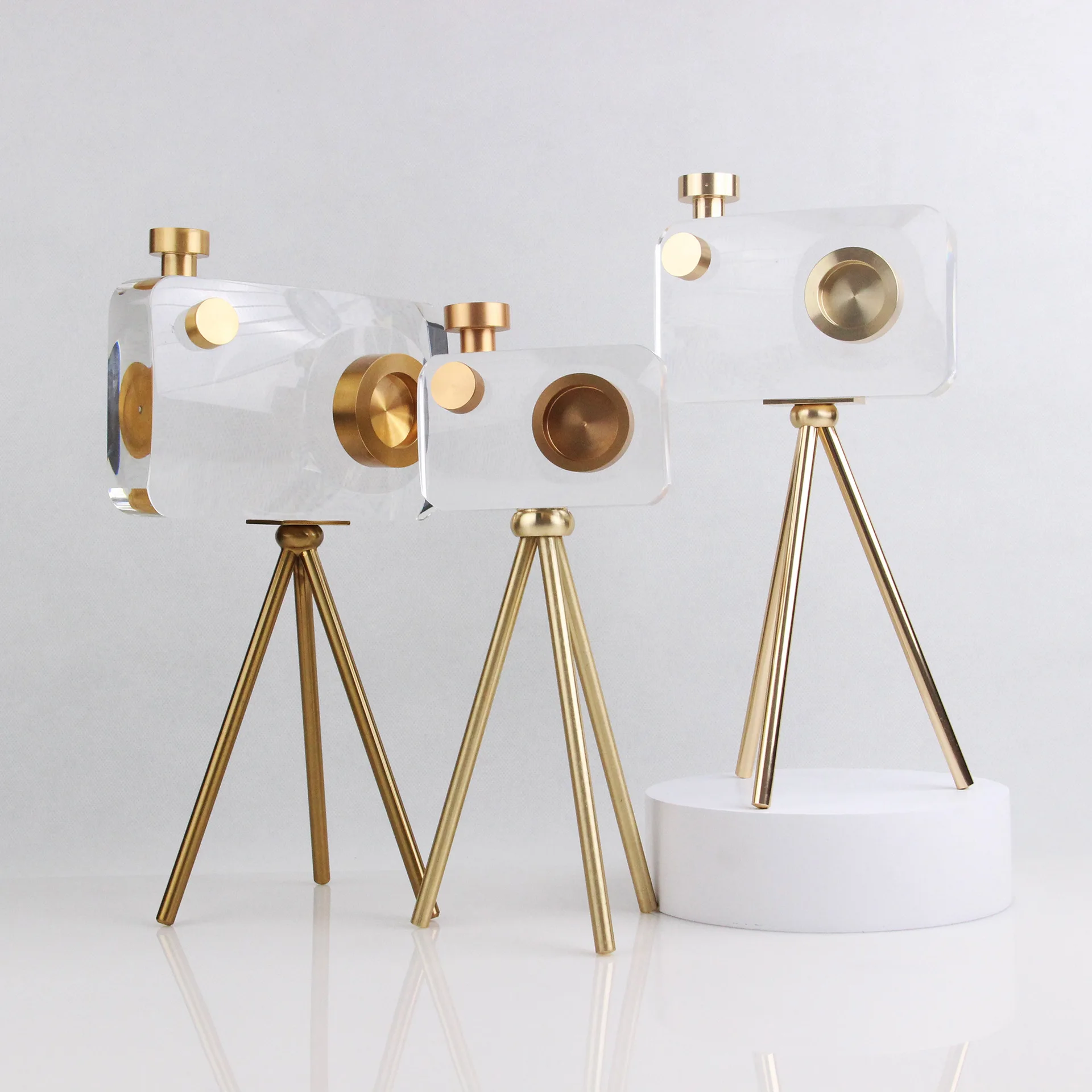 Elegant Modern Luxury Golden Crystal Camera Model Decor