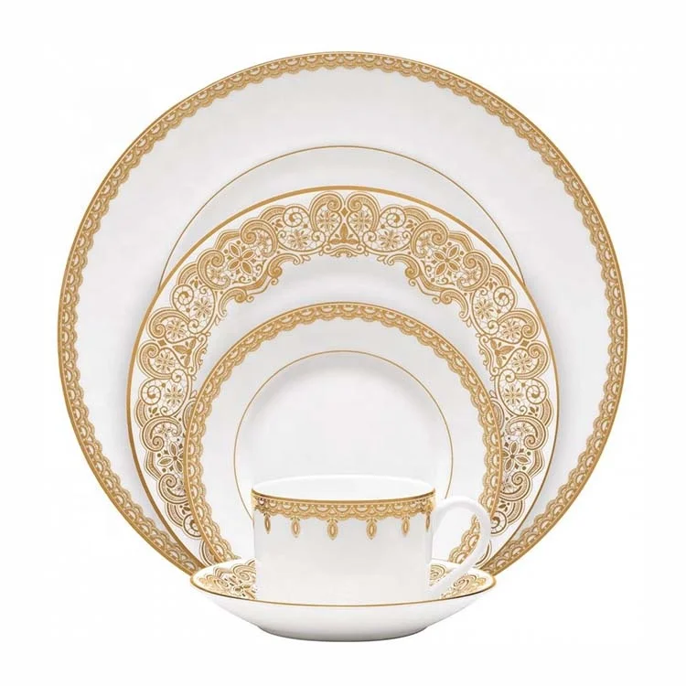 Banquet Dinnerware Set For 8,24k Gold Rim Gold Plated Porcelain Bone ...