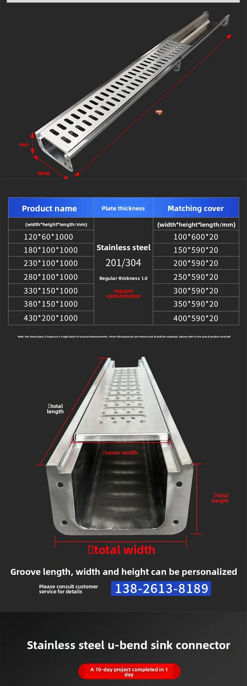 Stainless Steel Square 200mm Outdoor Kitchen Drainage Gutter Sewer ...
