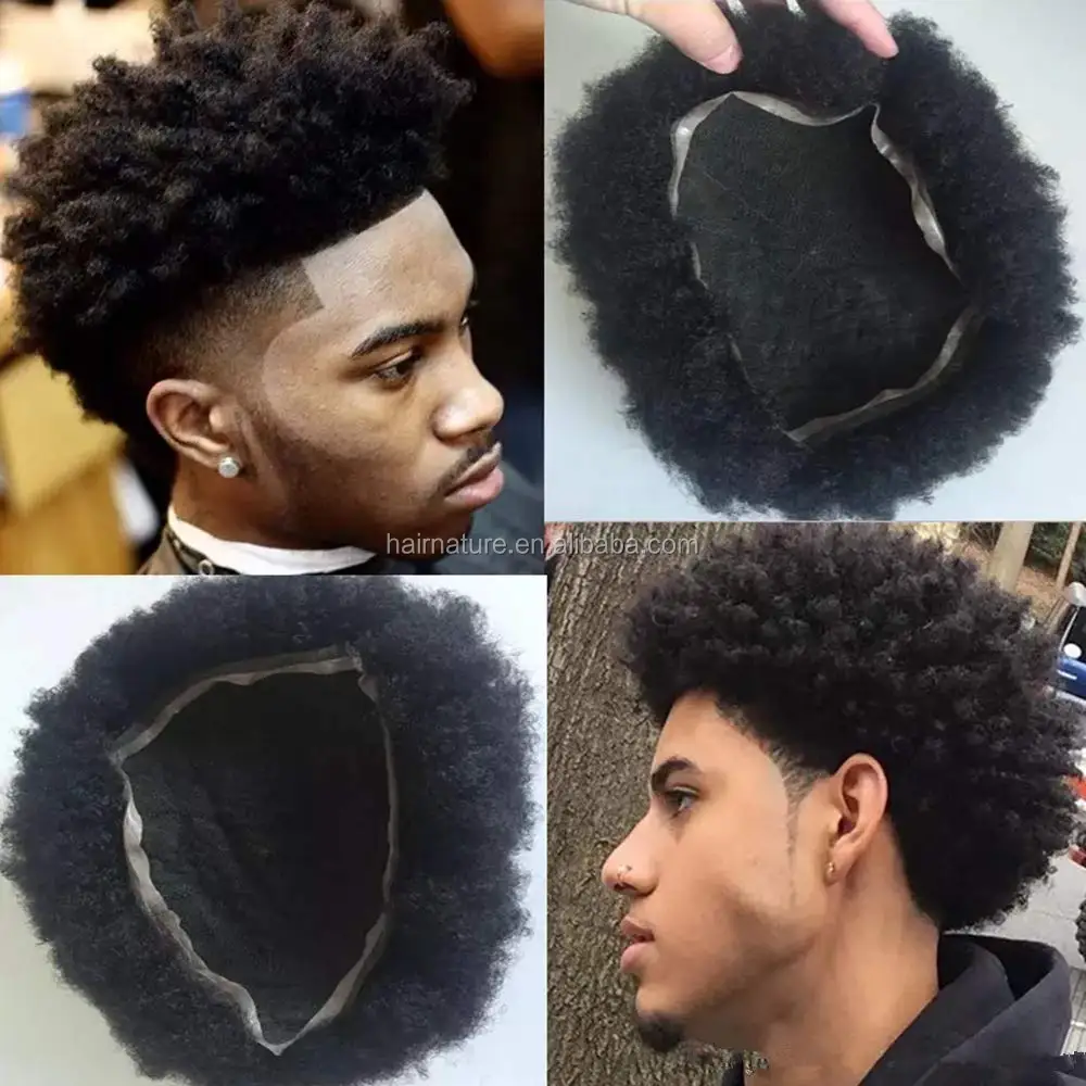 6" Small Curl Polyskin Men Afro Toupee Hair Piece for Black Men ...