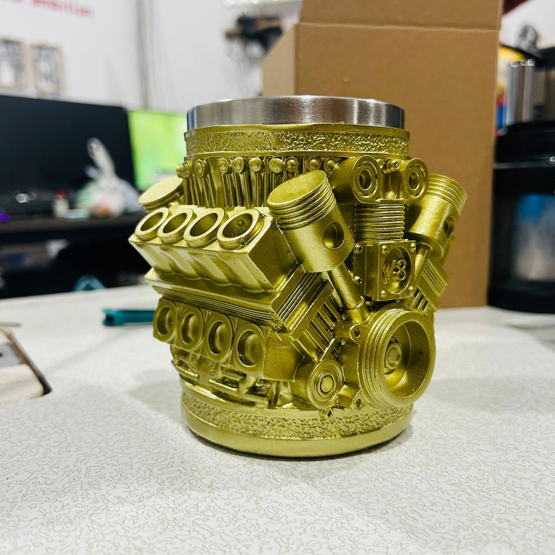 V8 Engines Stainless Steel Cup Uncovered Coffee Cup with Engine Shape ...