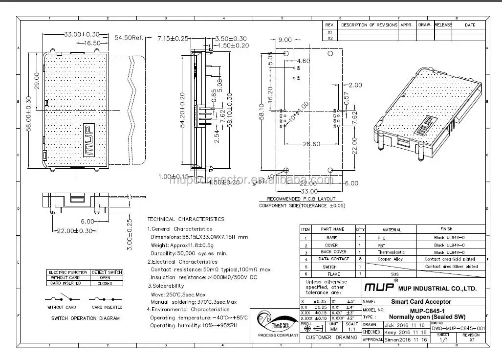Smart Card Connector - MUP IC Chip Card Reader for Secure Transactions