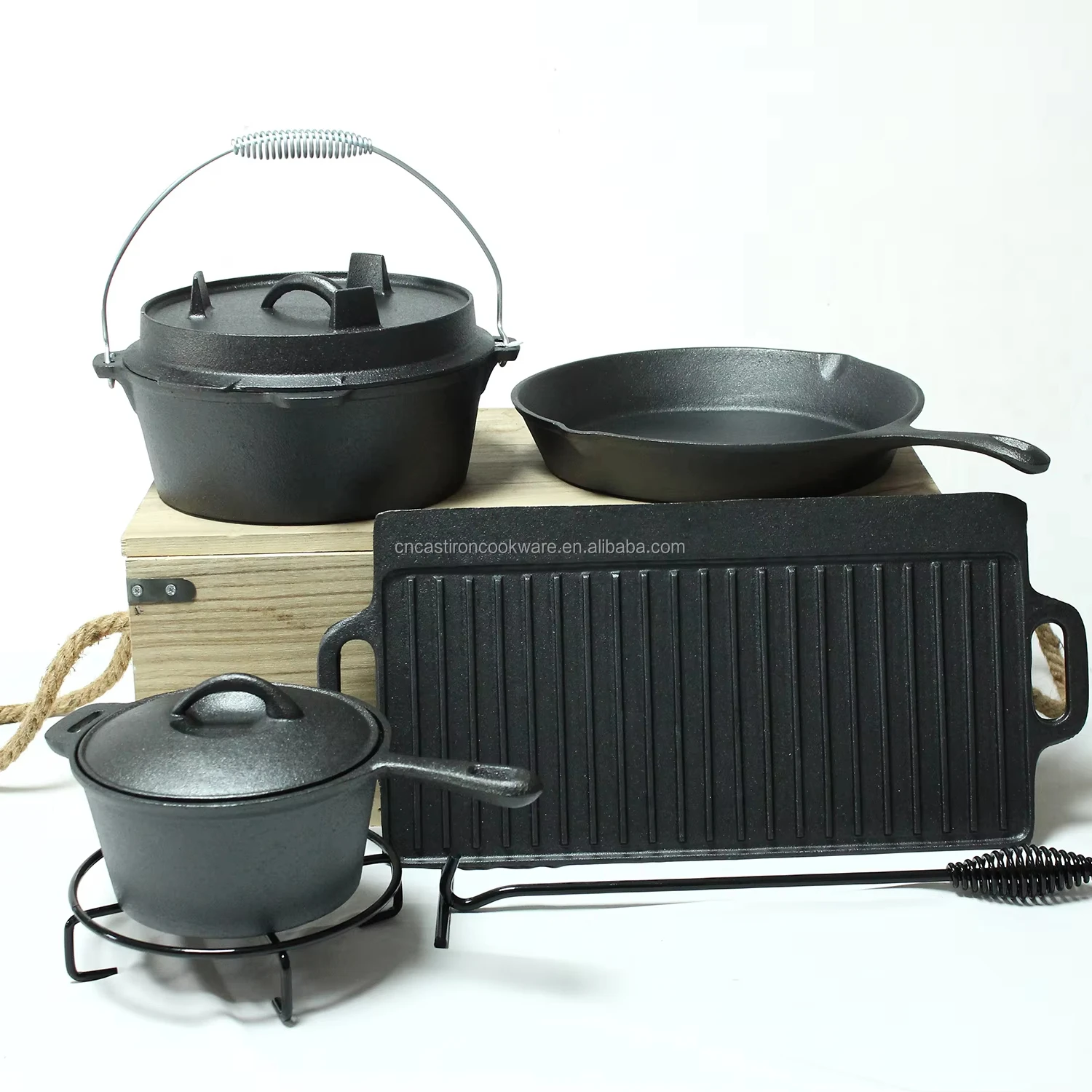 Outdoor Cast Iron Camping Cookware Set 7 Pieces Cast Iron Preseasoned ...