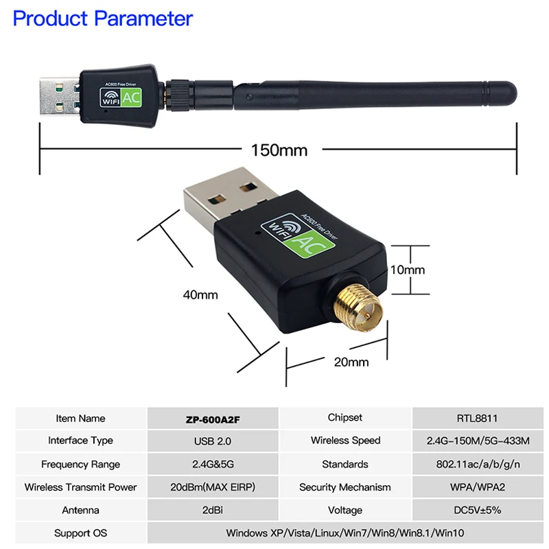 Drive Free 11ac 600mbps Realtek Rtl8811cu Dual Band Plug And Play Wlan ...