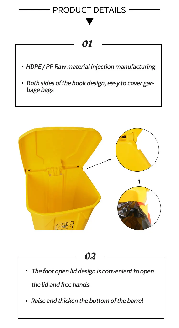 Bio Medical Waste Bins - 30L, 50L, 80L, 100L Plastic Garbage Trash Can ...