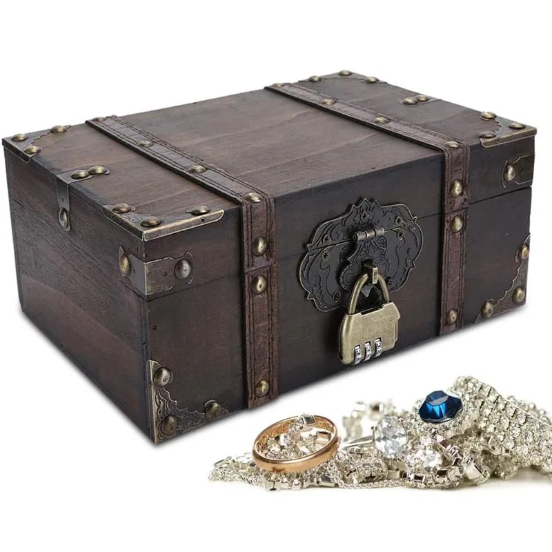 Wooden Boxes With Lock - Pirate Treasure Chest with Iron Code Lock ...