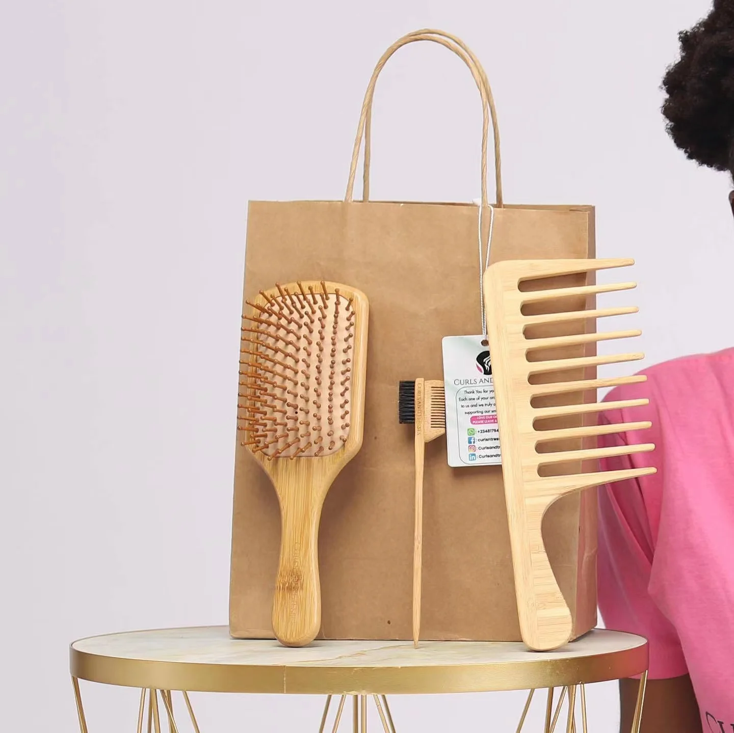 Custom Label Giant Afro Comb Wide Tooth Natural Bamboo Afro Comb For ...