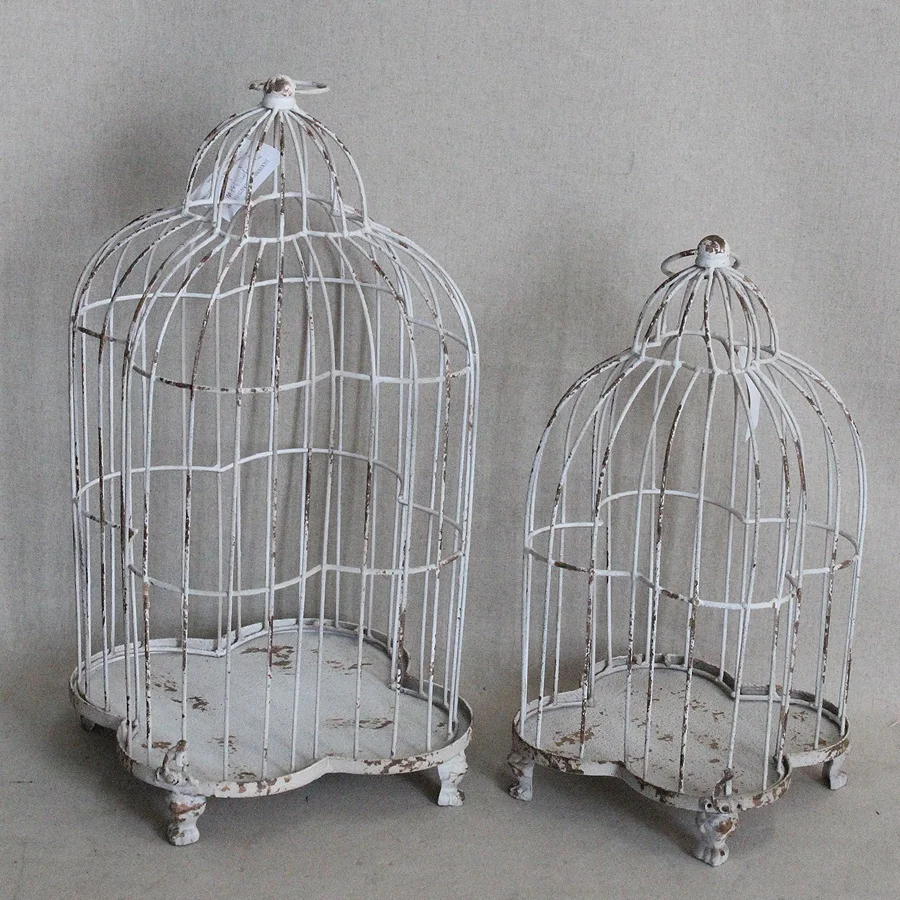 Luckywind Shabby Chic Rustic White Rusty Old Look Metal Bird Cage