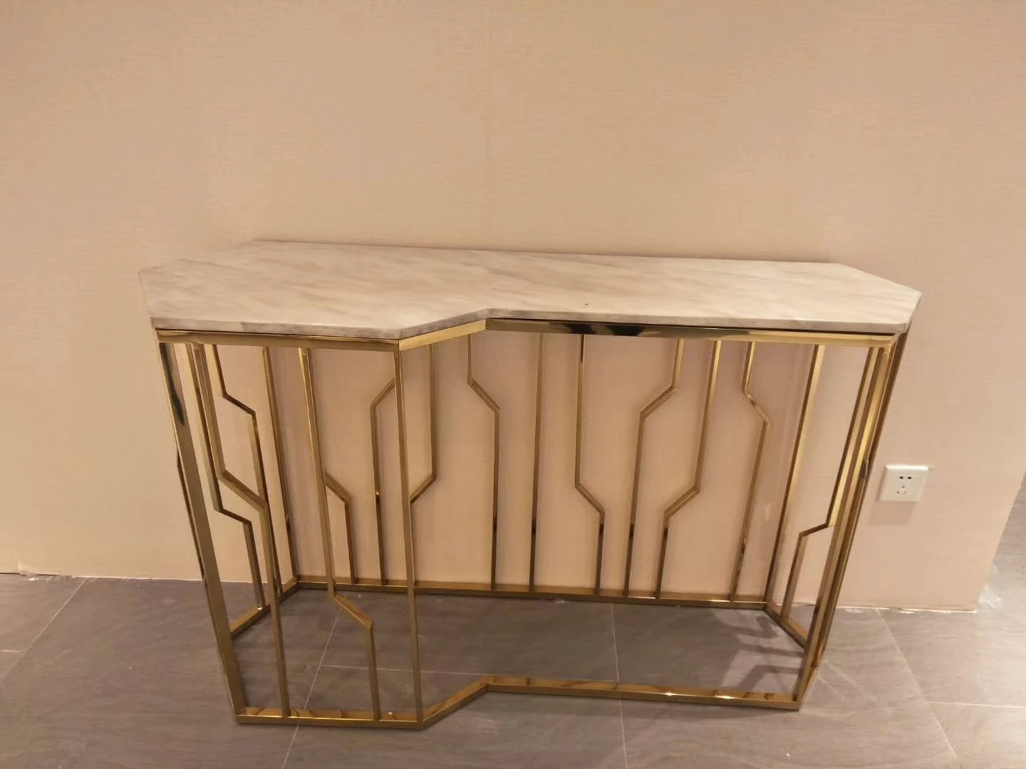 Modern Stainless Steel Gold Metal Console Table Marble Sofa Back ...