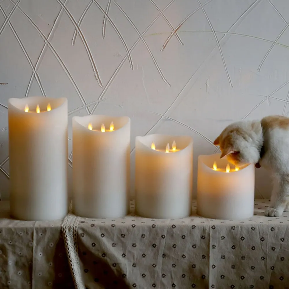 Big 3 Triple Dancing Wick Battery Operated Led Flameless Pillar Candles ...