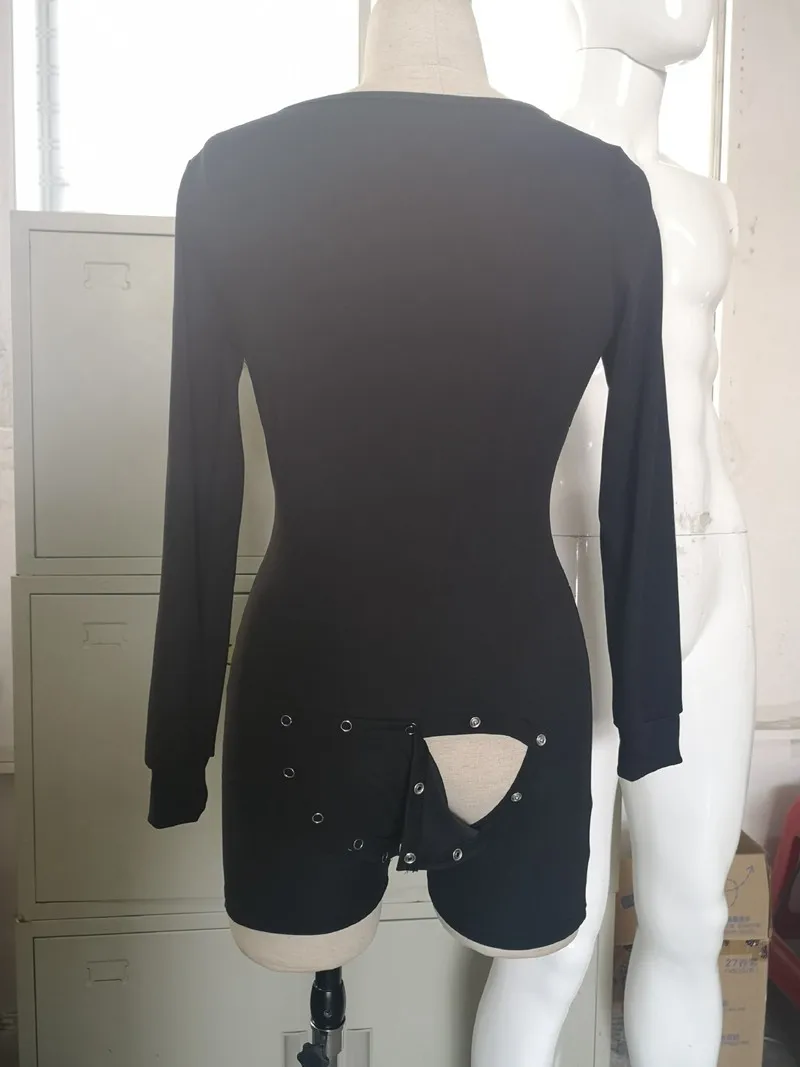 Women Hollow Out Sleepwear Butt Flap Adult Onesies Pajamas V Neck Long ...