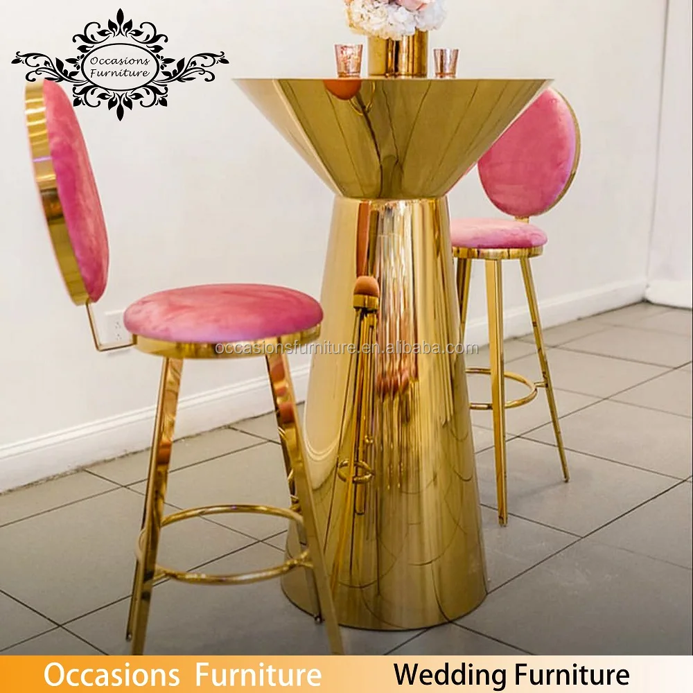 Cocktail Bar Table for Wedding Banquet Hall Gold Stainless Steel Base ...