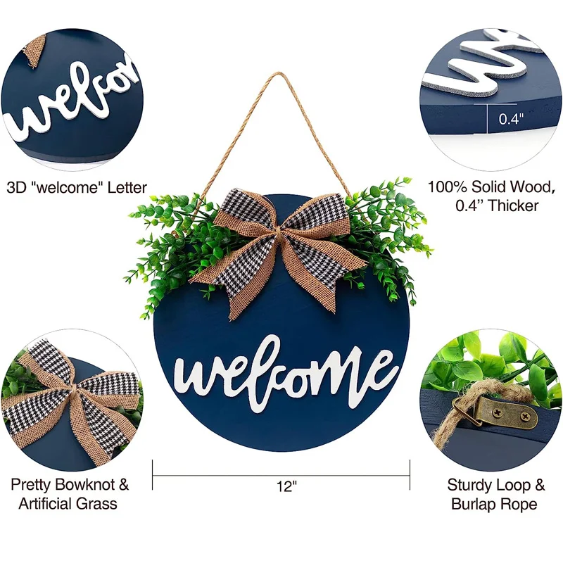 Wooden Welcome Home Decorations Welcome Sign Wreaths For Front Outdoor ...