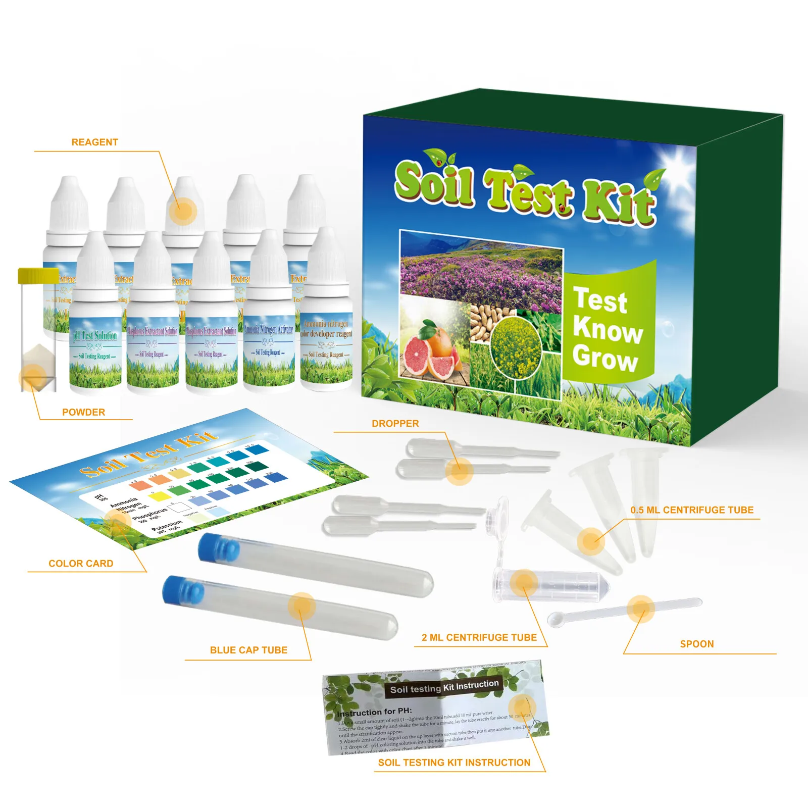 Vansful Soil test Reagent Kit, Ph, Nitrogen, Phosphorus, Potassium ...