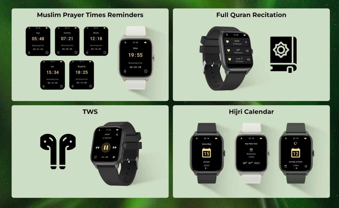 Islamic Smartwatch Storage Music Player Prayer Alarm Clock Worship ...