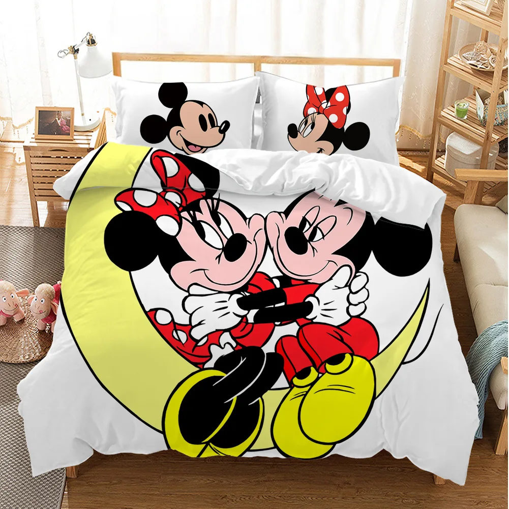 3d Cartoon Style Mickey Mouse Minnie Printed Three Pieces Bedding Set ...