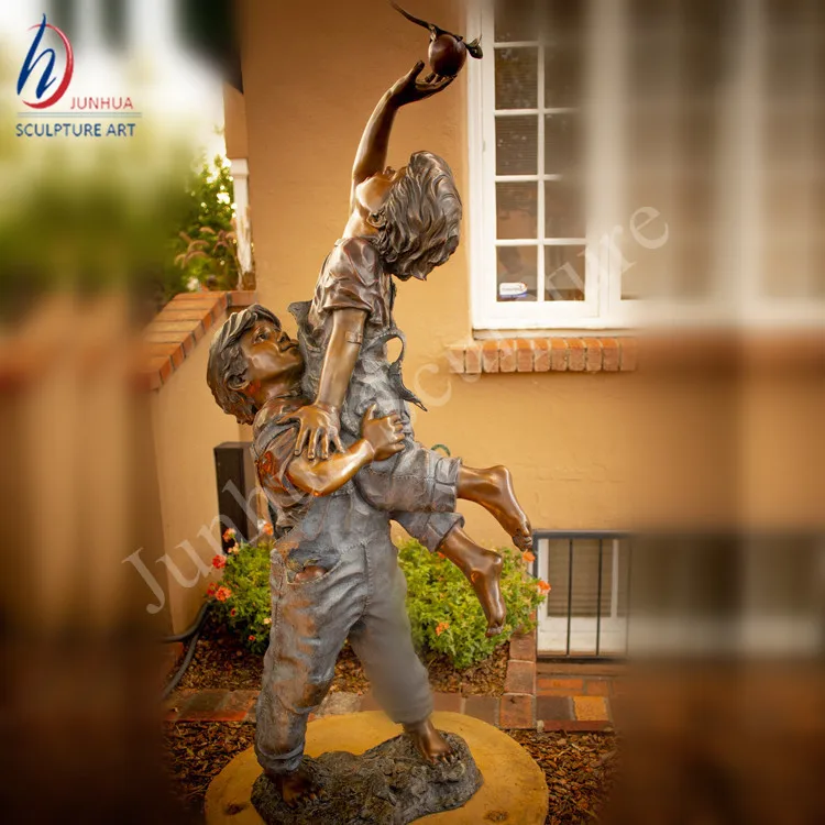 Life Size Garden Copper Bronze Children Playing On Tree Statue ...