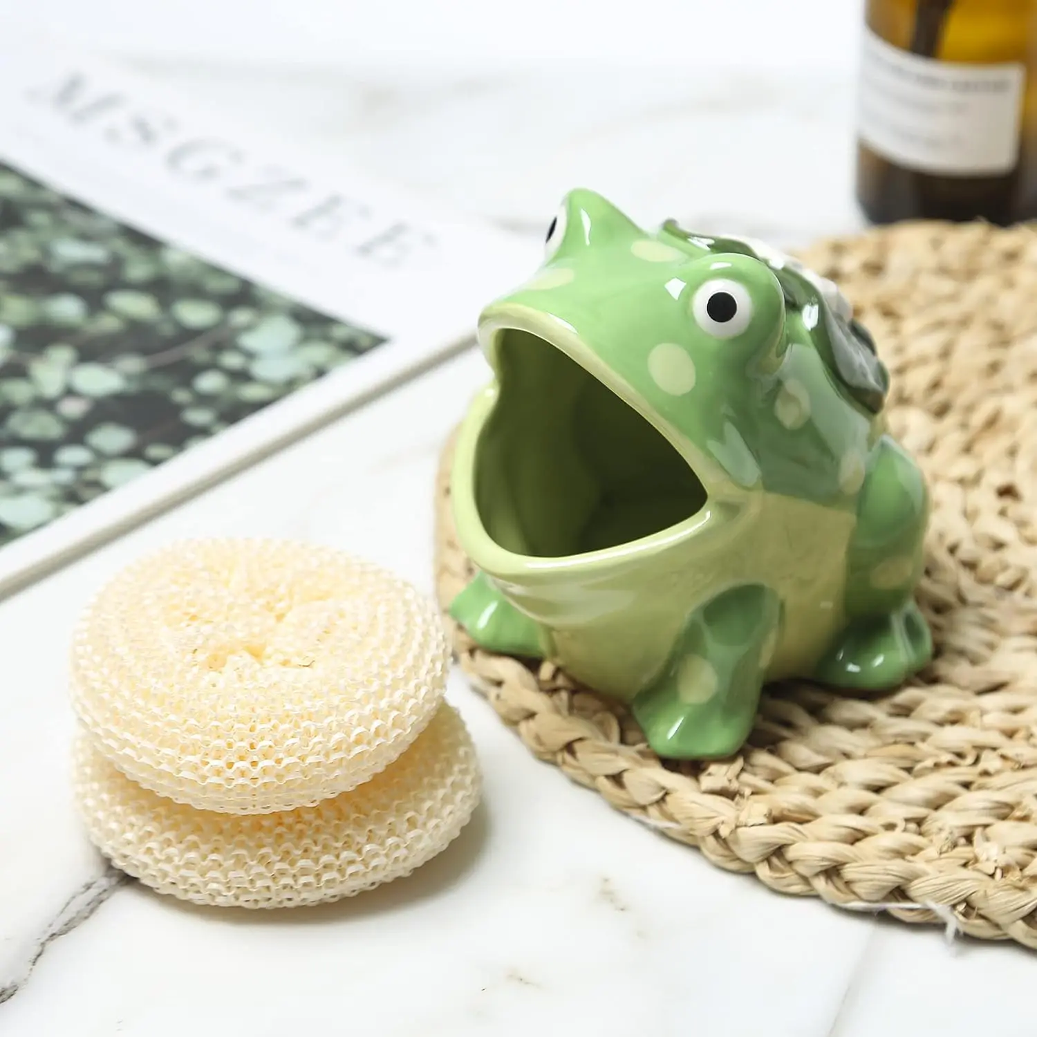 Cute Cartoon Art Frog Custom Ceramic Kitchen Accessories Scrubby Sponge ...
