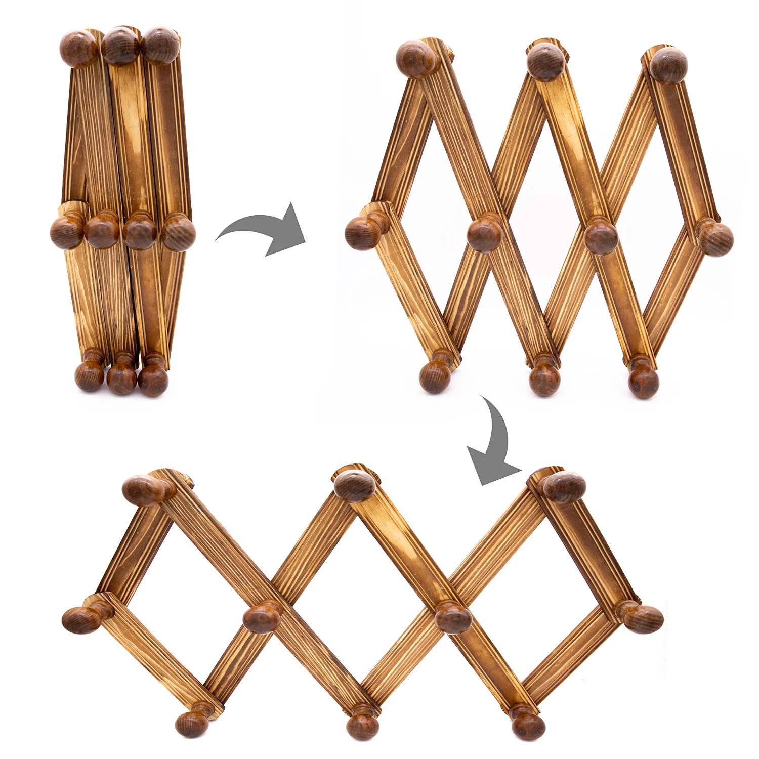 Wall Mounted Accordion Style Expandable Wood Hook Foldable Wood Coat ...