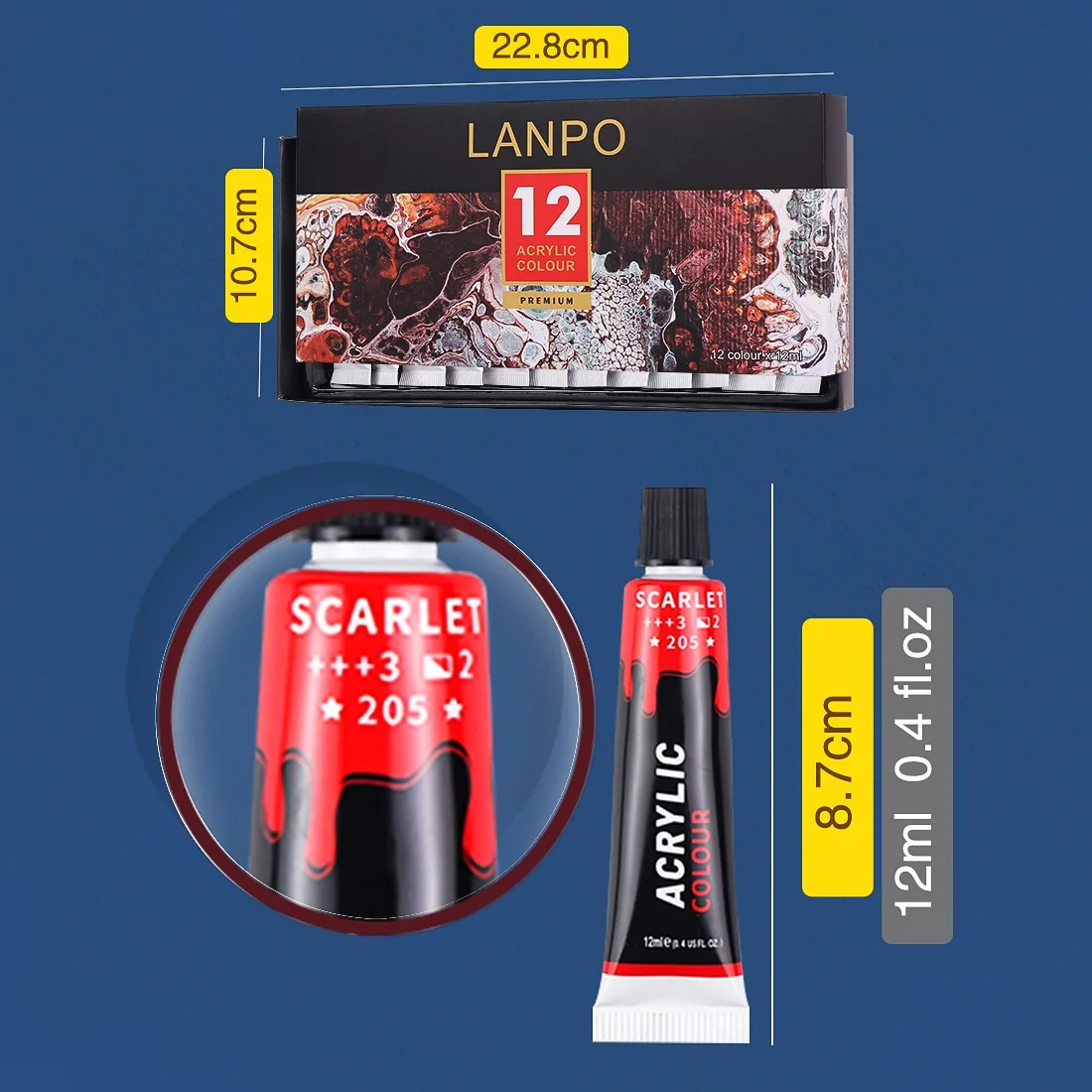 Lanpo Acrylic Paint Set Come With 12 Brilliant Colors Hot Selling ...