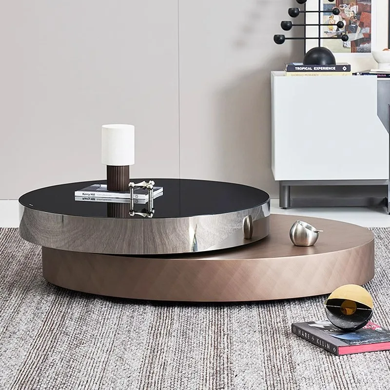 Modern Italian Luxury Rotating Coffee Table Stainless Steel Round ...