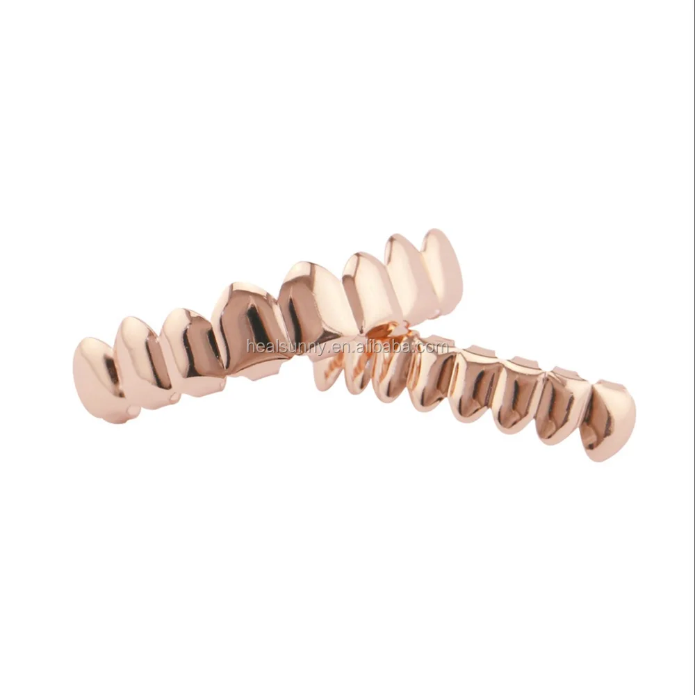 Gold Teeth Grillz Set - Top & Bottom Copper Dental Caps for Cosplay ...