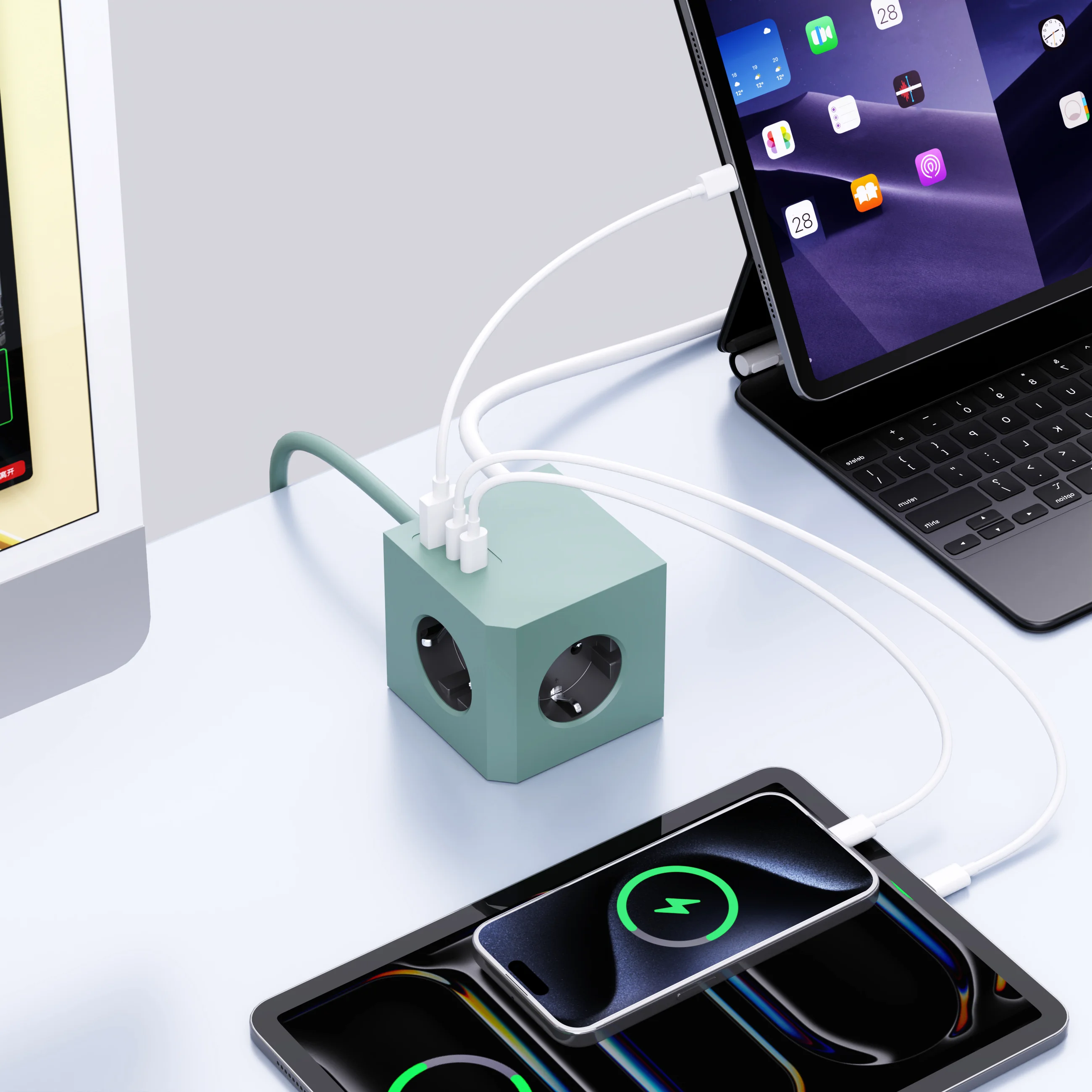 Cube Socket Power Extension with USB - Modern & Versatile