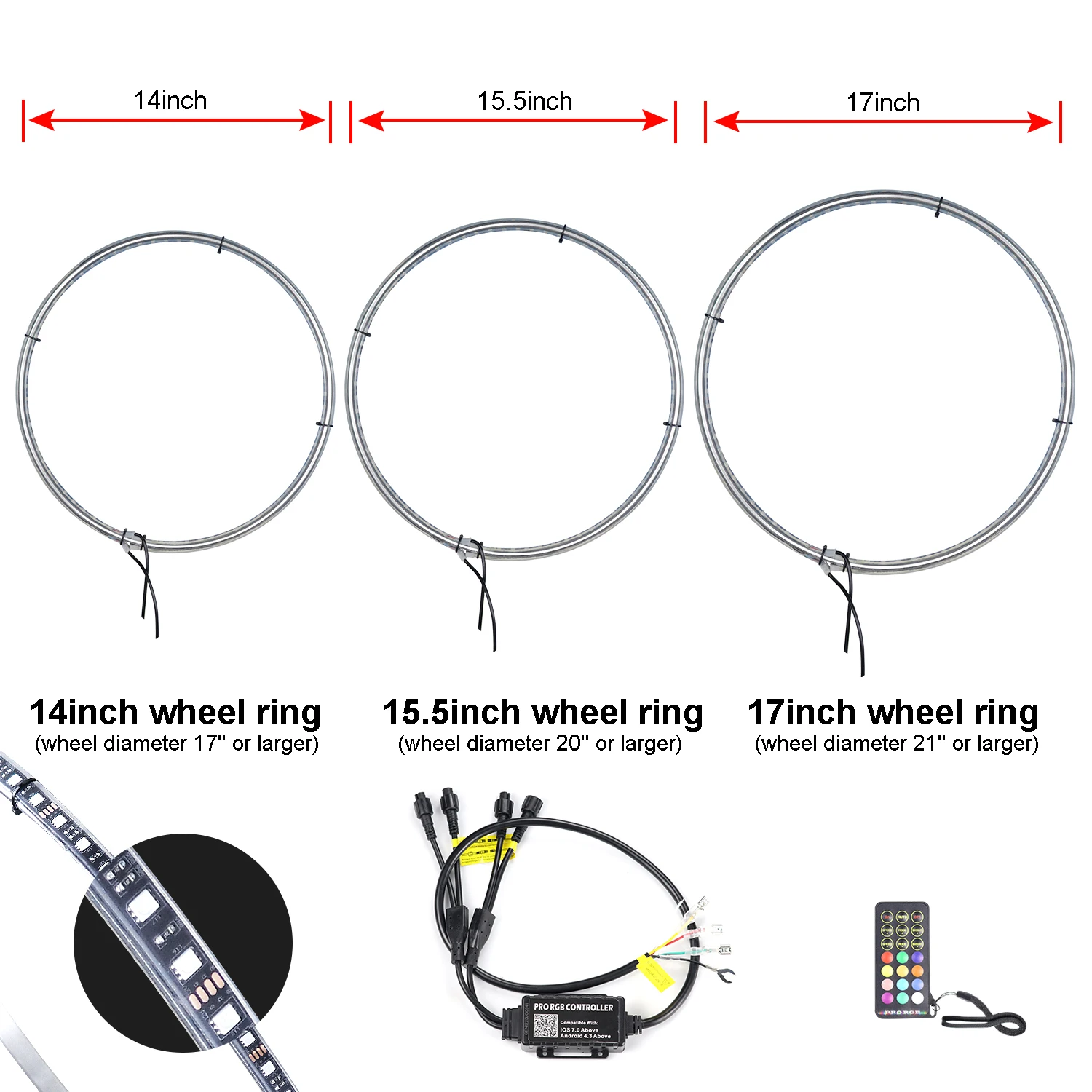 2023 Newest Rgb Rgbw Chasing Brightest 14 Inch 15.5 17'' Led Wheel ...