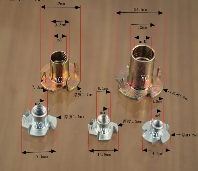 M3 M4 M5 M6 M8 M10 Zinc Plated Four Claws Nut Speaker Nut T-nut Blind Pronged Tee Nut Furniture ...