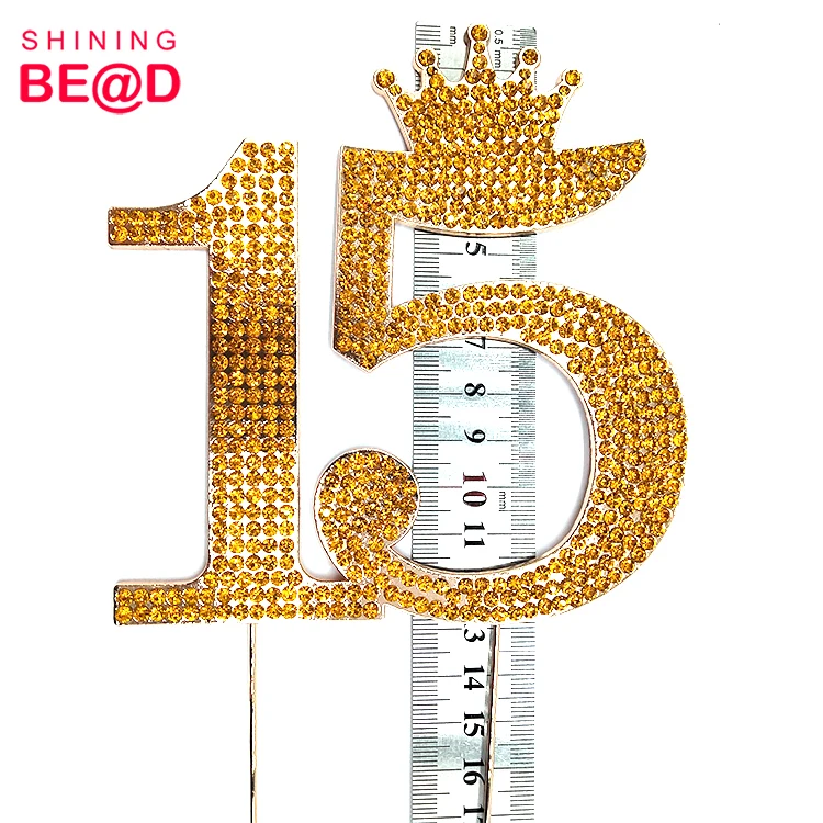 High Quality Gold Plated Crown Number 15 Rhinestone Cake Topper For ...