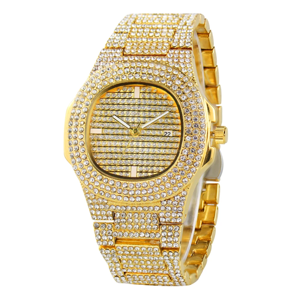 High End Gold Watches In Dubai Custom Logo Waterproof Quartz Bling ...