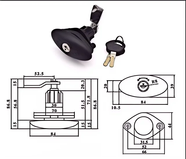 Motorhome Cabin Door Lock with Elliptical Handle Rotary Compression ...